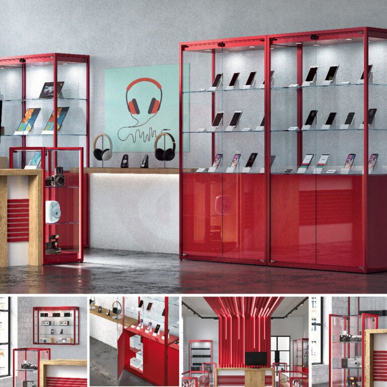 T. Square tower showcase with storage 190 x 75cm wide - Glass Display ...